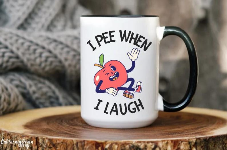 I Pee When I Laugh Funny Coffee Mug, Cute Apple Cartoon Mug, Humor Gag ...