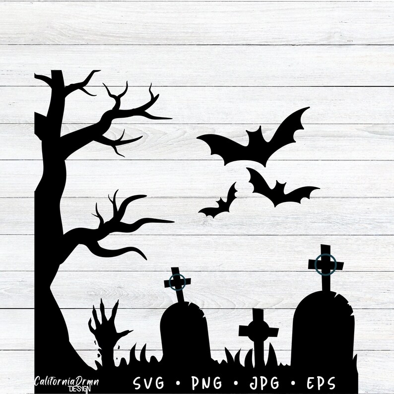 Halloween Graveyard Scene SVG, Cemetery SVG, Spooky Scary Tombstone ...