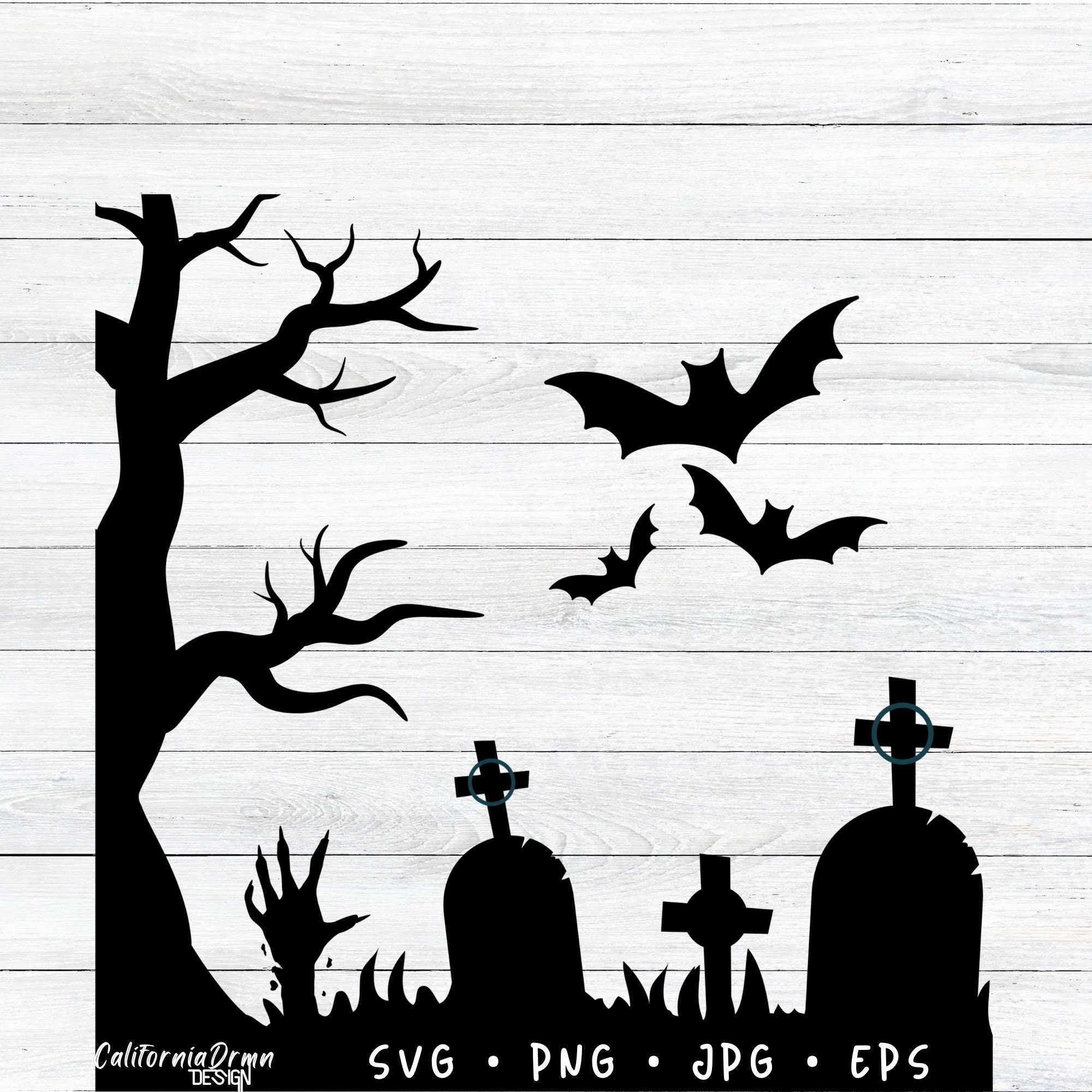 Halloween Graveyard Scene SVG, Cemetery SVG, Spooky Scary Tombstone ...