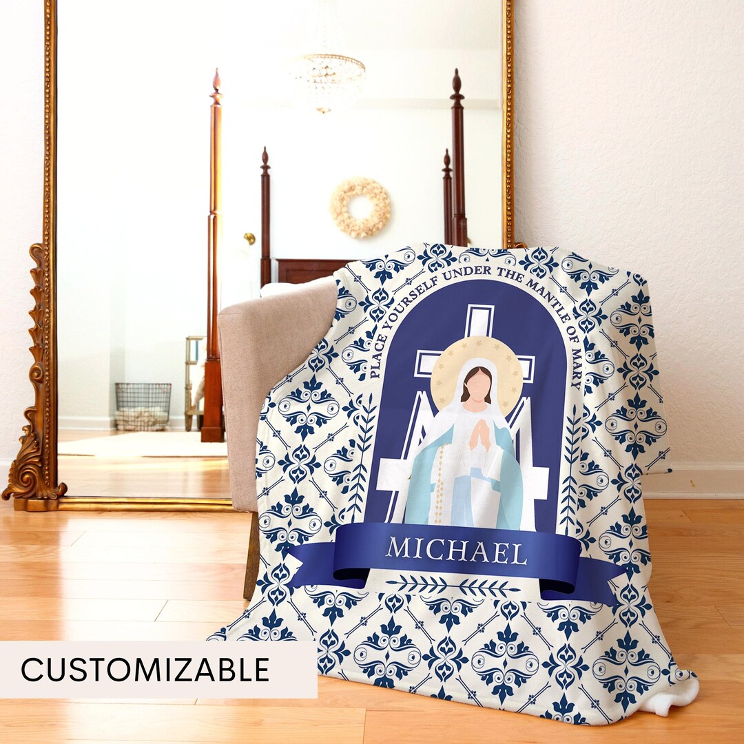 CUSTOMIZABLE Blue Marian Protection Blanket, Under the Mantle of Mary ...