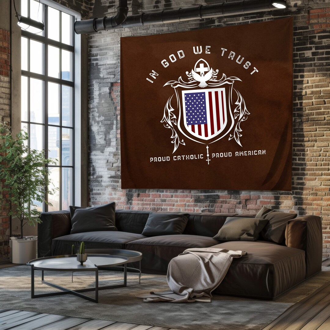 In God We Trust Indoor Wall Tapestries Catholic Home Decor, American ...