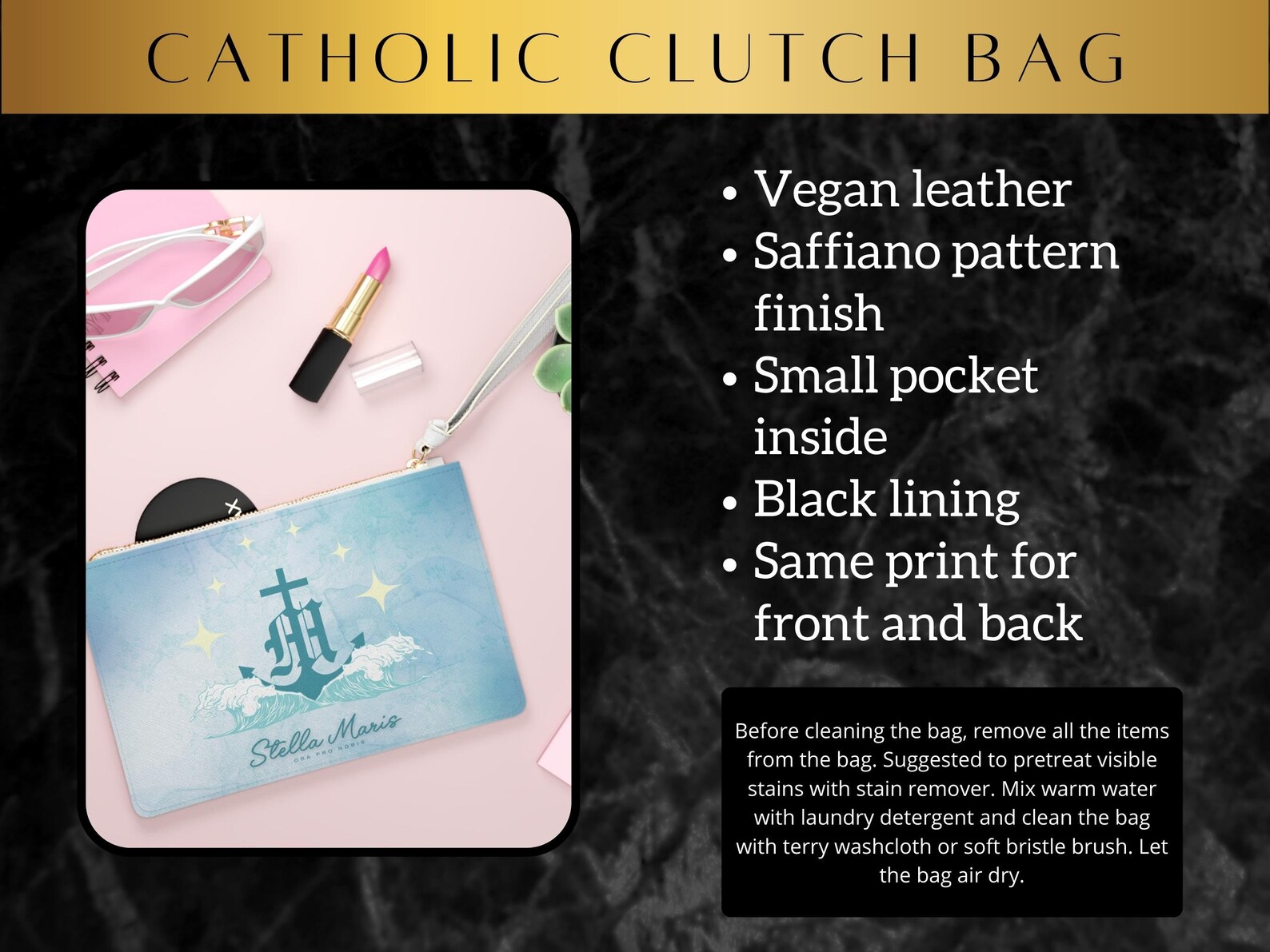 Stella Maris Blue Clutch Bag, Wrist Bag for Church, Ideal Gifts for Mom ...