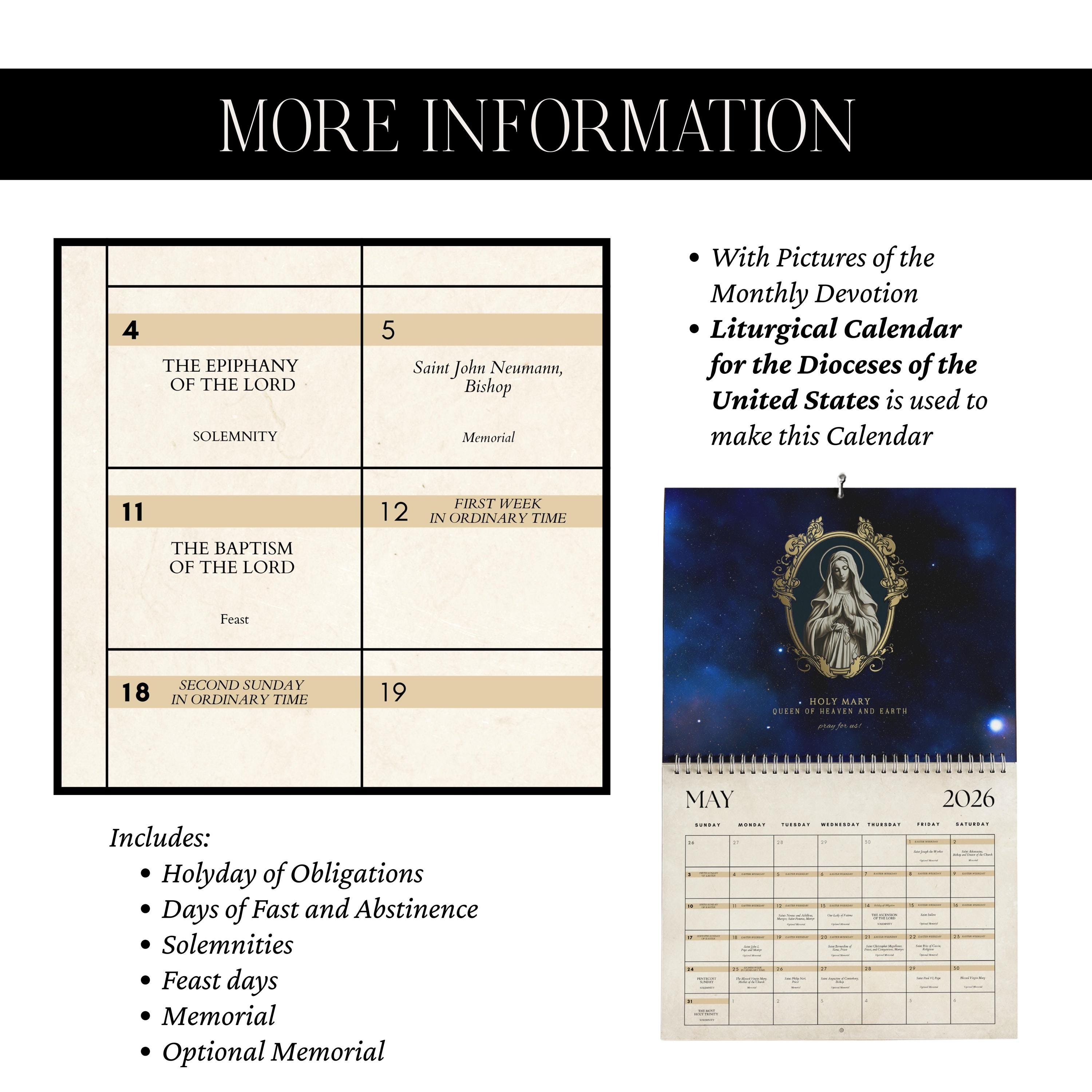 2026 Liturgical Calendar: Catholic Feast Days, Church Year Planner - Etsy