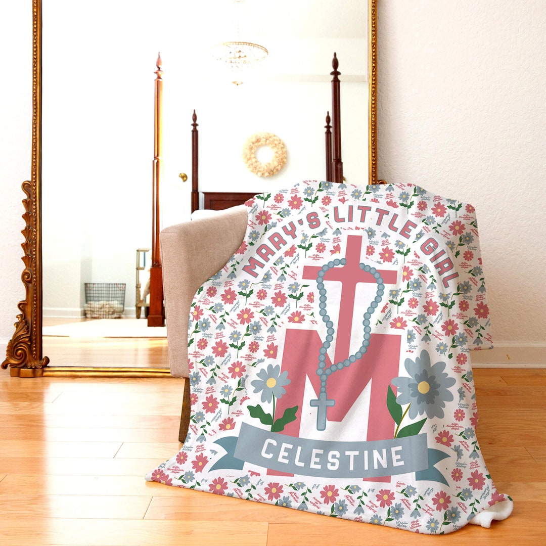 MARY'S LITTLE GIRL Blanket, Pink & Blue Summer Flower Blanket, Marian ...