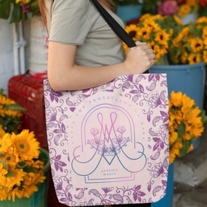 Floral Auspice Maria Pink Tote Bag, Under the Protection of Mary ...