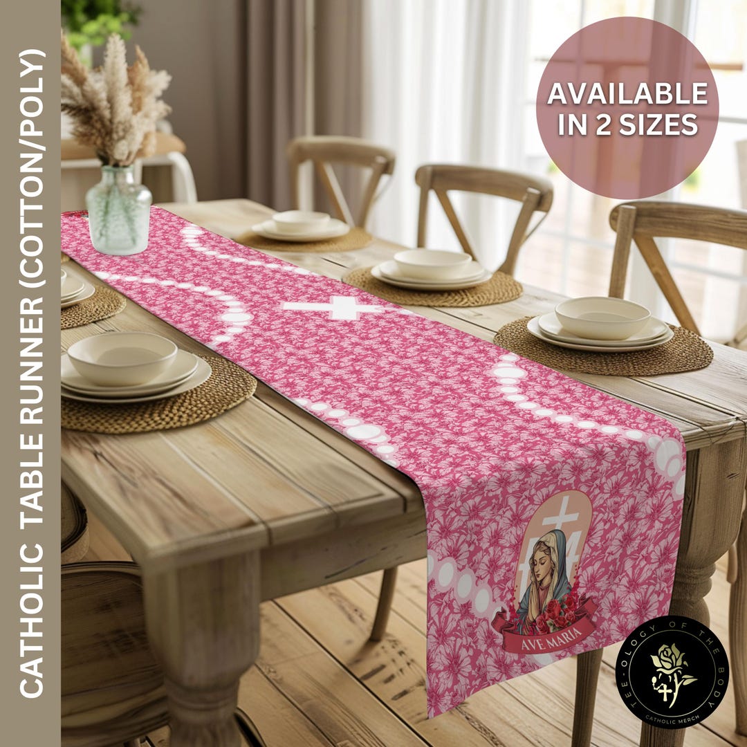 ROSARY Table Runner, Ave Maria Home Decor, Marian Devotion Table Decor ...