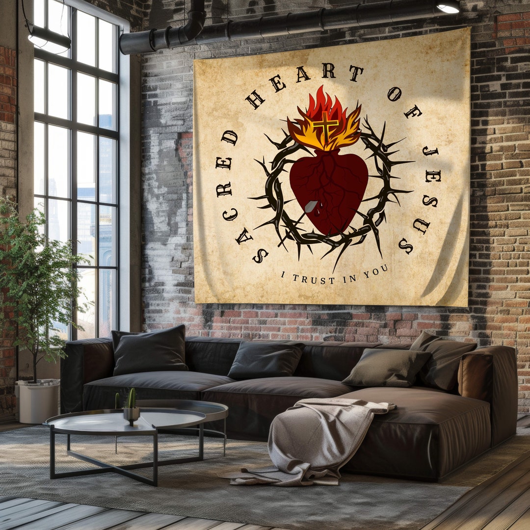 Sacred Heart of Jesus Indoor Wall Tapestries Catholic Home Decor, Jesus Christ Sacred Heart ...