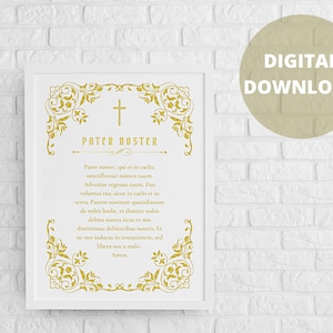 PATER NOSTER LATIN Catholic Classic Style in Gold Printable Wall Art ...