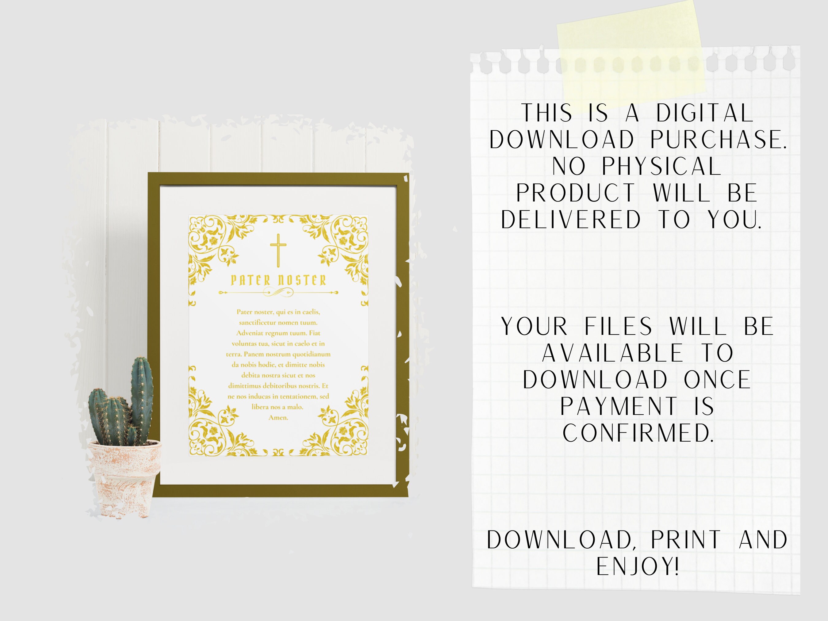 PATER NOSTER LATIN Catholic Classic Style in Gold Printable Wall Art ...