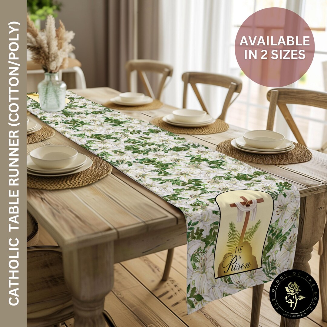 Catholic Easter Table Runner, Catholic Home Decor, He is Risen Table ...