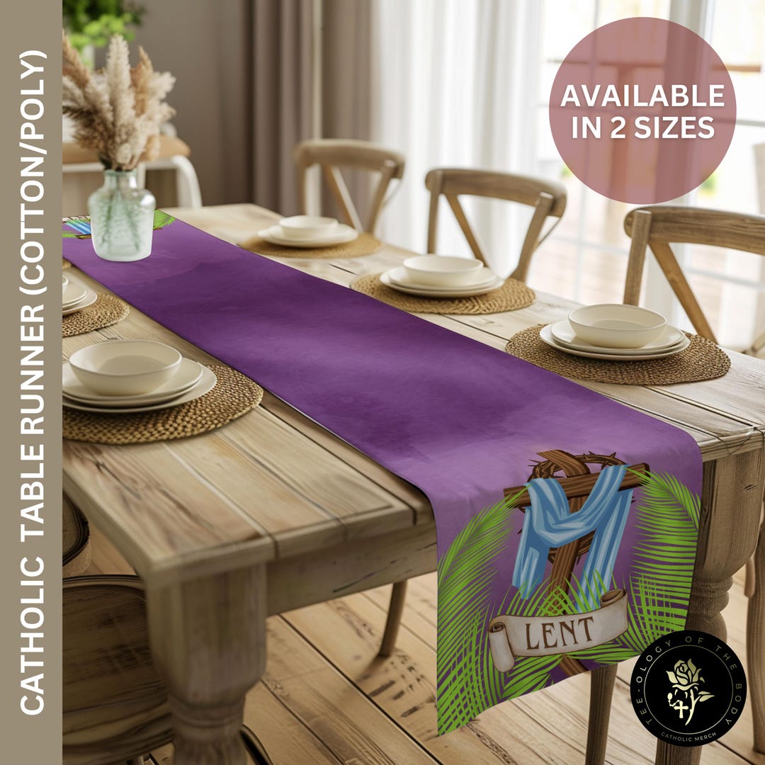 Lent Table Runner, Catholic Kitchen Decor, Ash Wednesday Linens ...