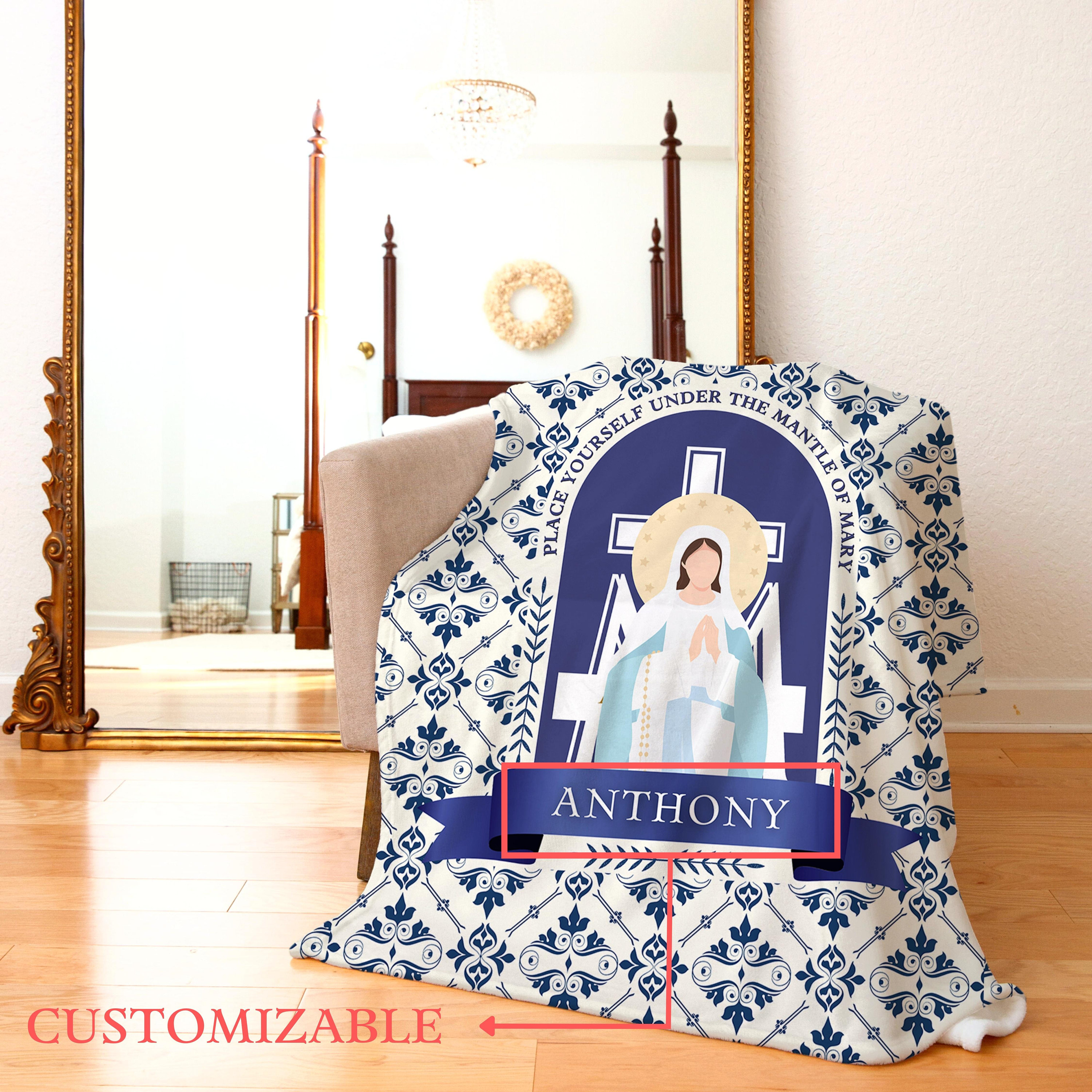 CUSTOMIZABLE Blue Marian Protection Blanket, Under the Mantle of Mary ...
