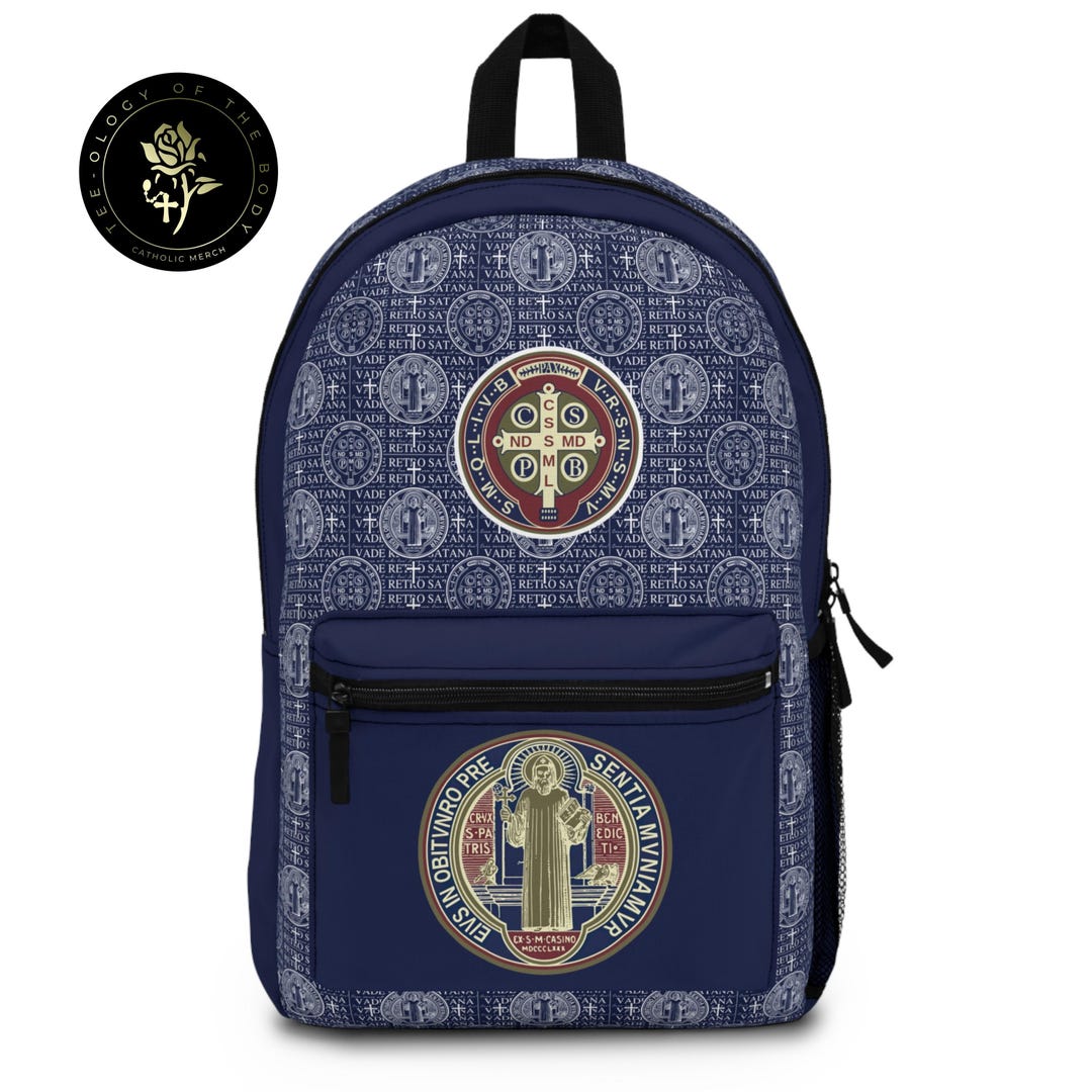 Saint Benedict Medal Backpack in Dark Blue, Patron Saint Backpack ...