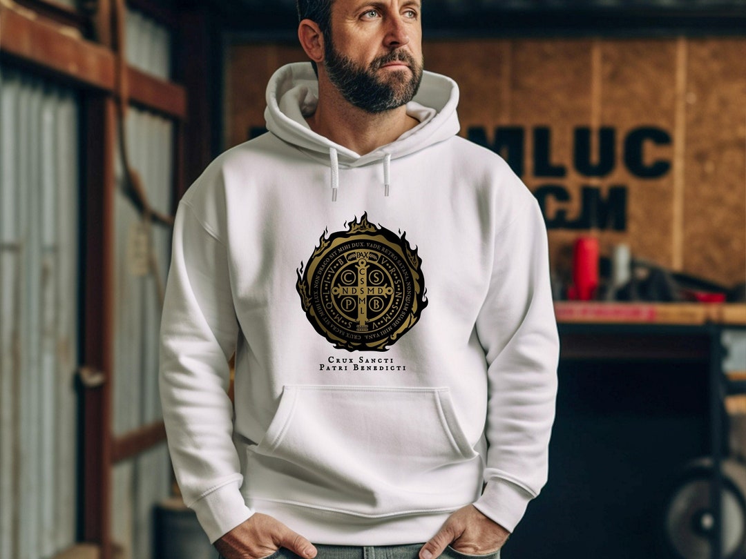 Benedictine Medal Hoodie for Men, Roman Catholic Apparel, Saint ...