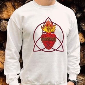 Sacred Heart & the Trinity Knot Sweater for Men, Traditional Catholic ...