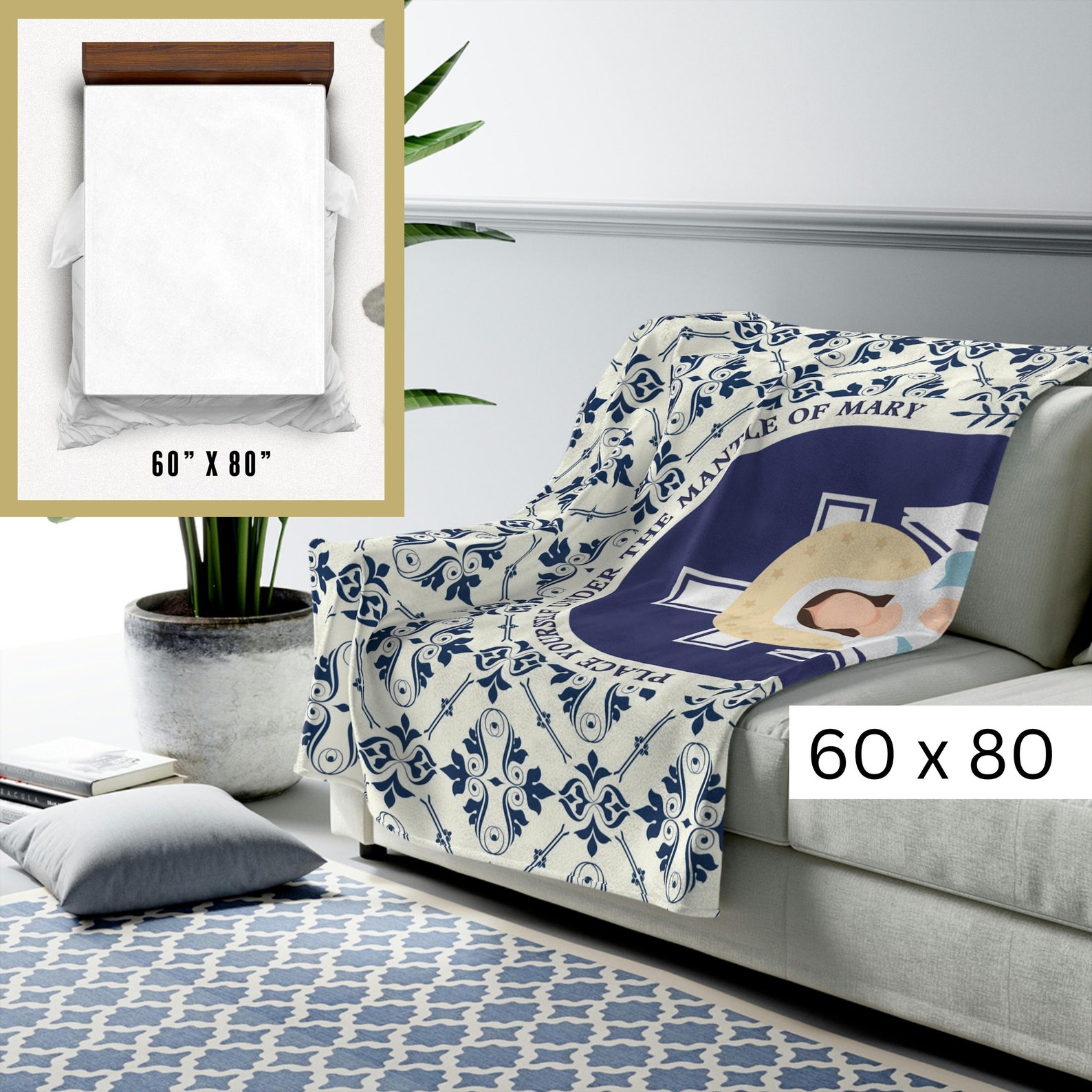 CUSTOMIZABLE Blue Marian Protection Blanket, Under the Mantle of Mary ...
