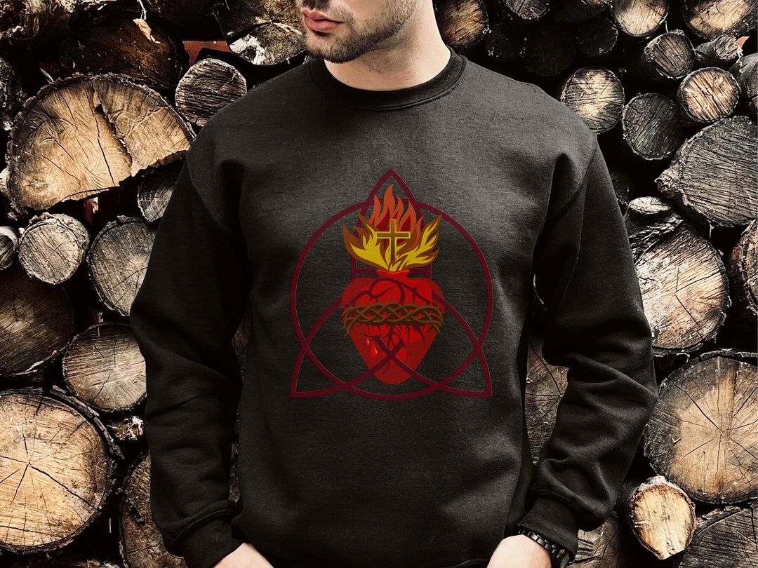 Sacred Heart & the Trinity Knot Sweater for Men, Traditional Catholic ...
