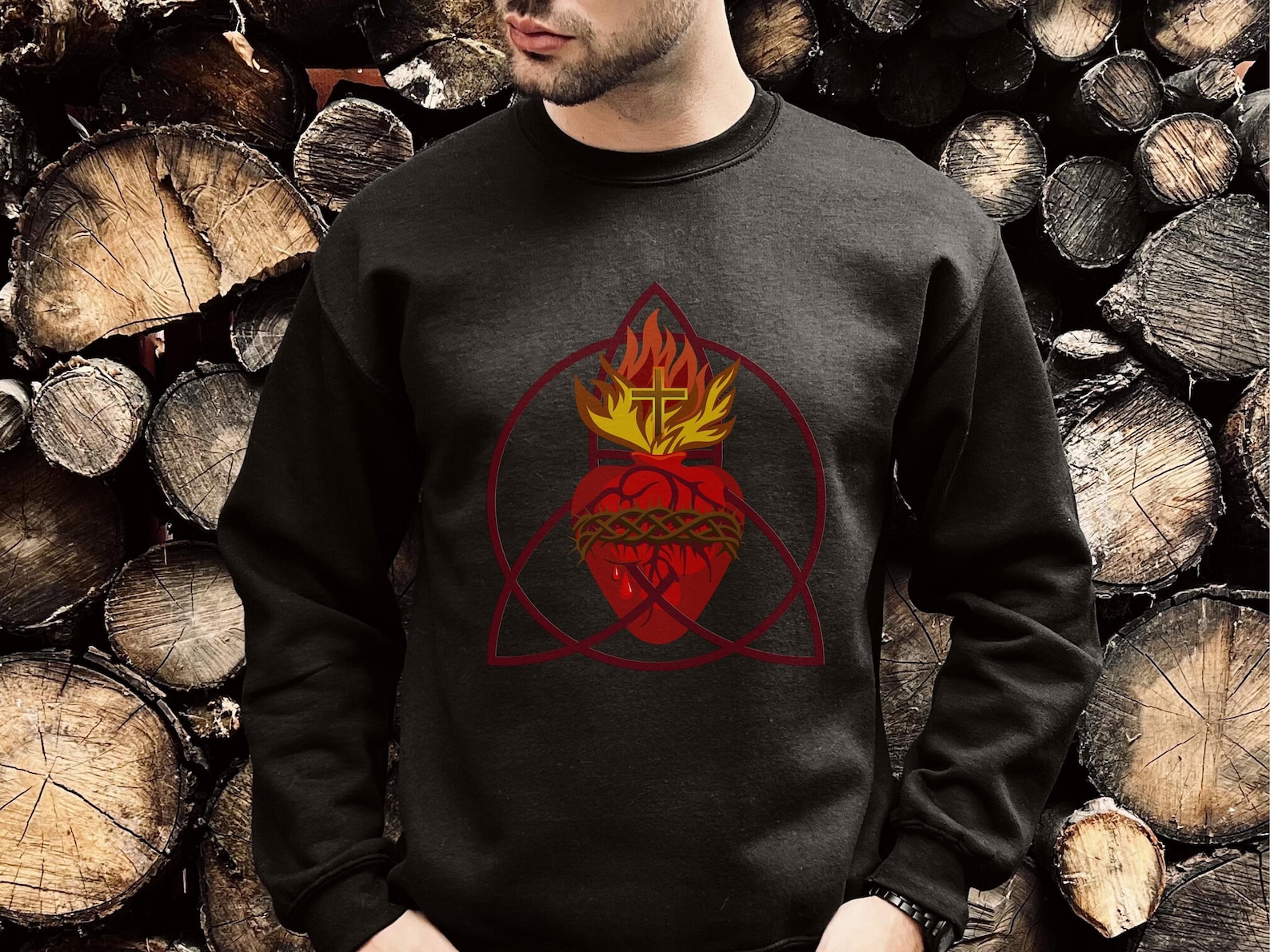 Sacred Heart & the Trinity Knot Sweater for Men Traditional - Etsy
