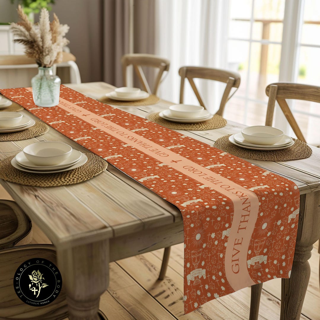 Catholic Thanksgiving Table Runner, Give Thanks to the Lord, Home Decor ...