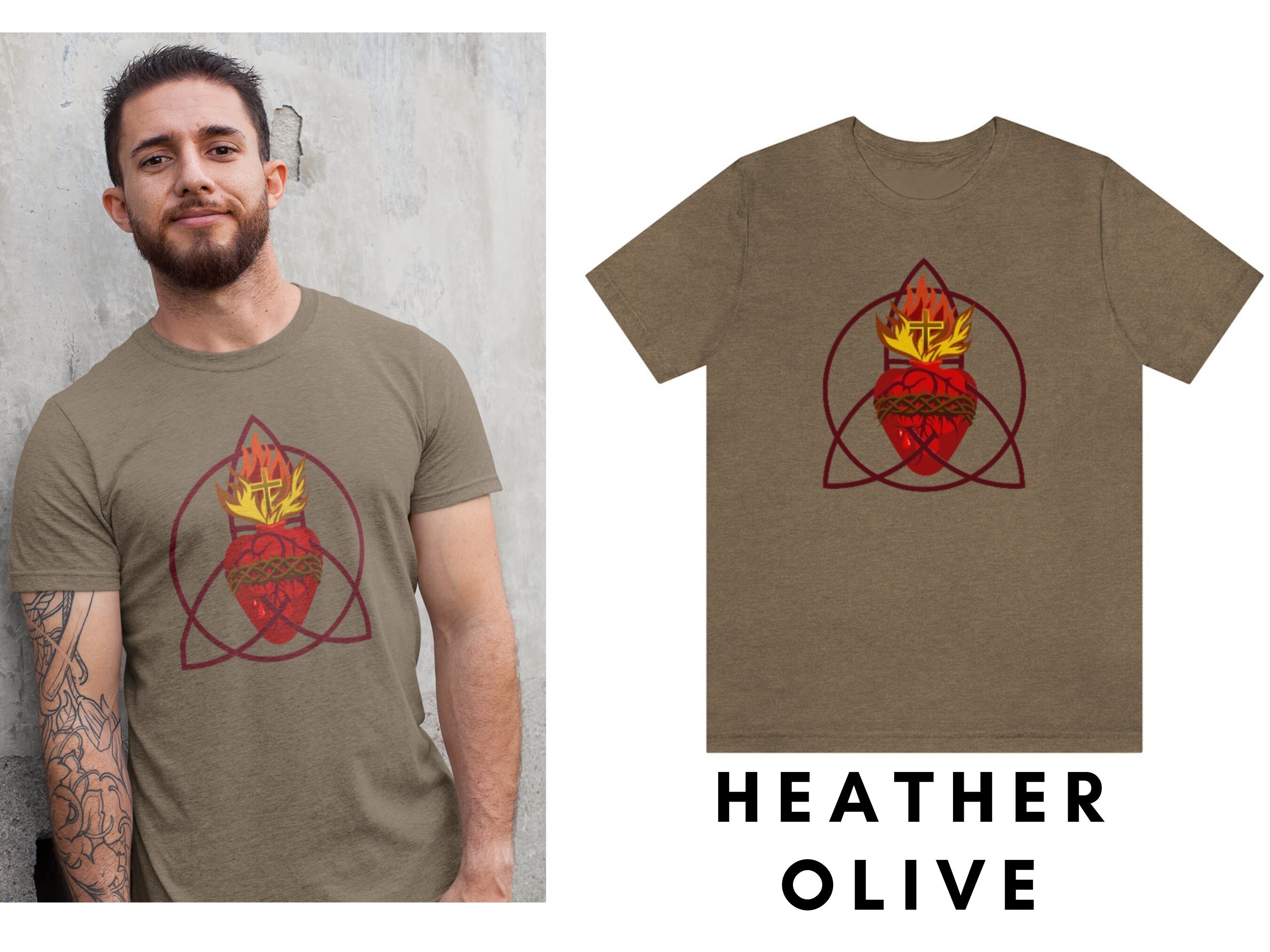 Sacred Heart of Jesus & Trinity Knot T-shirt for Men, Traditional ...