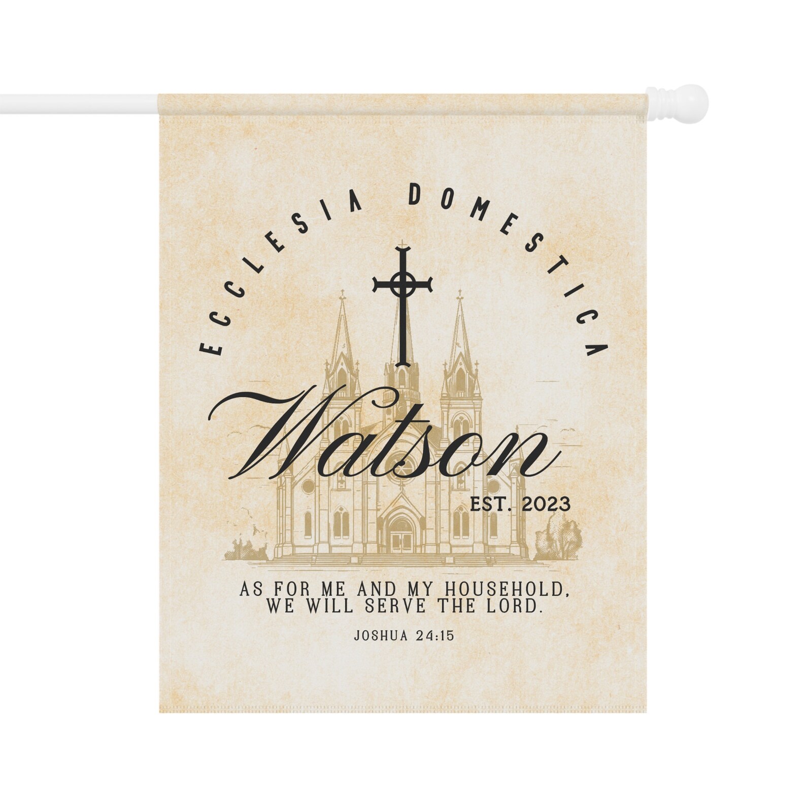 PERSONALIZED Family Name Banner and Flag, Ecclesia Domestica, as for Me ...