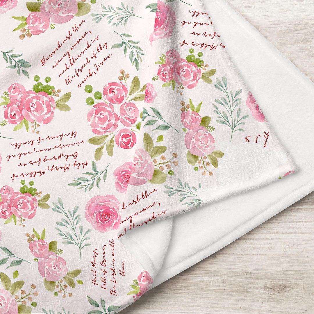 Hail Mary Prayer Pattern, Blessed Virgin Mary Blanket, Floral Prayer ...