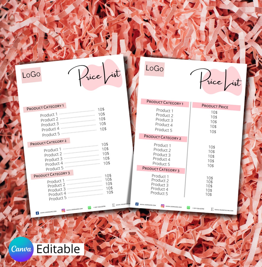 Price List Template for Small Business Pricing List Price - Etsy