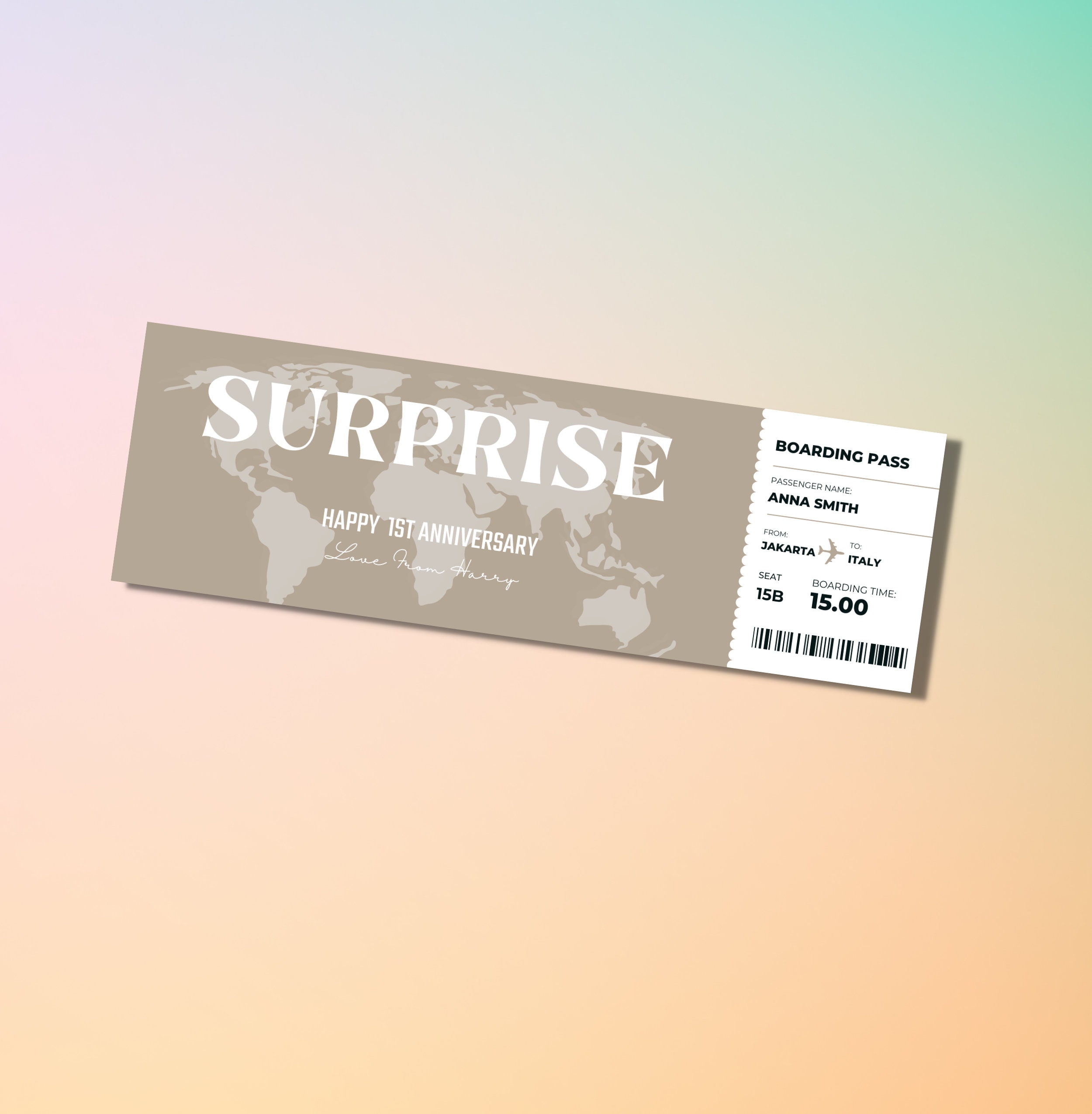 Canva Editable Boarding Ticket Template, Surprise Airline Gift, Modern ...