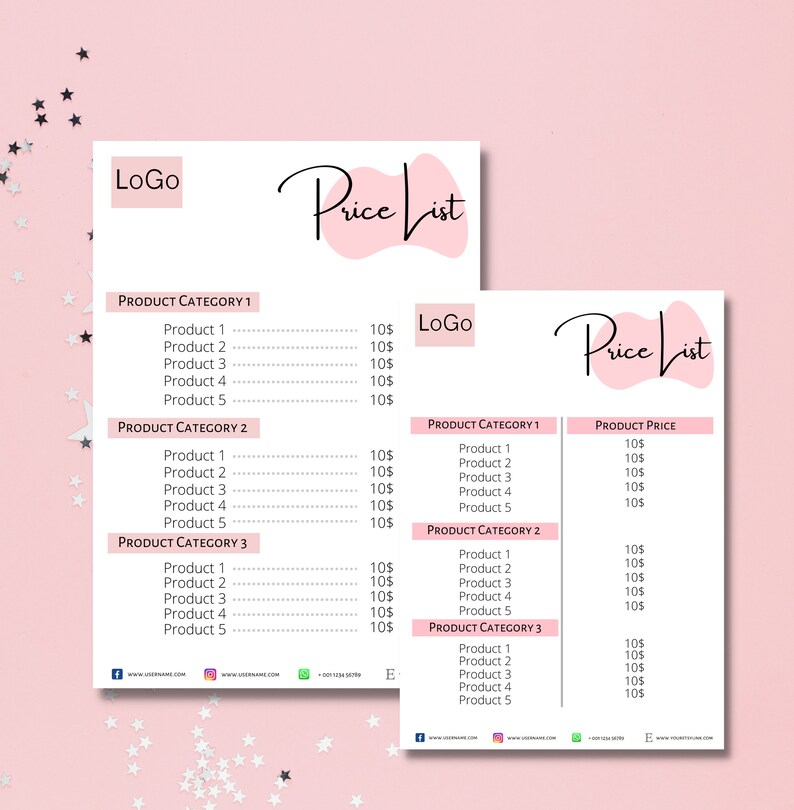 Price List Template for Small Business Pricing List Price - Etsy