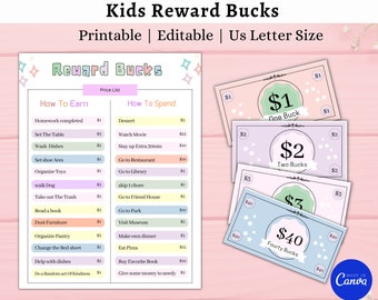 Editable Kids Reward Bucks Printable Mom Bucks, PDF Reward System for ...