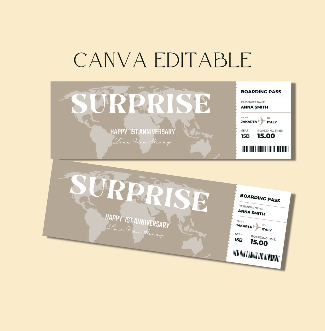 Canva Editable Boarding Ticket Template, Surprise Airline Gift, Modern ...