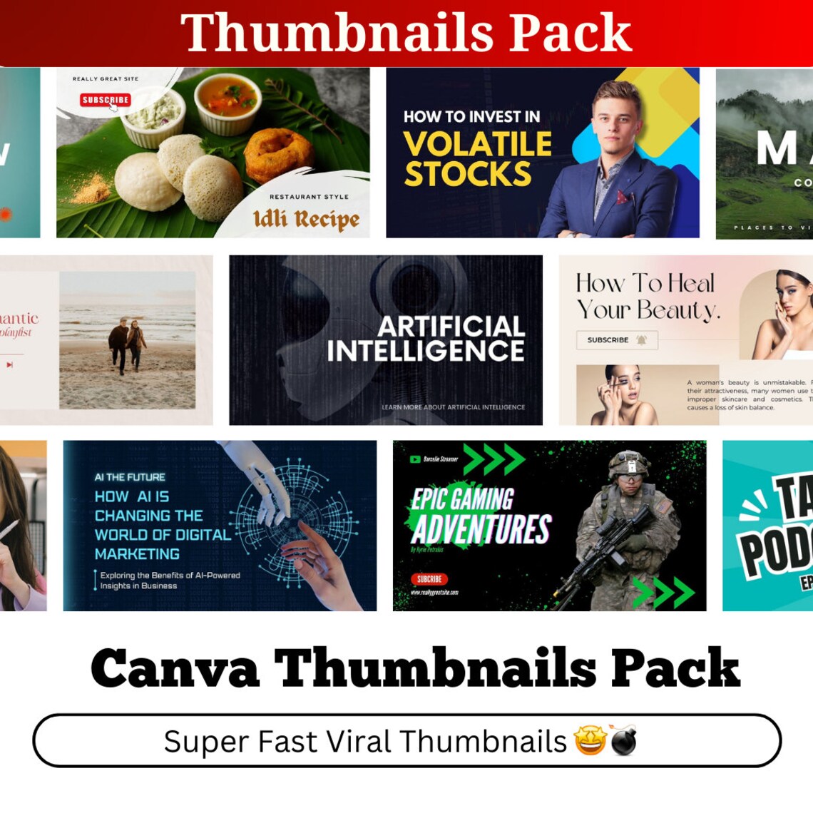 Trendy Youtube Thumbnail Pack for Canva Youtube Thumbnail DIY Youtube ...