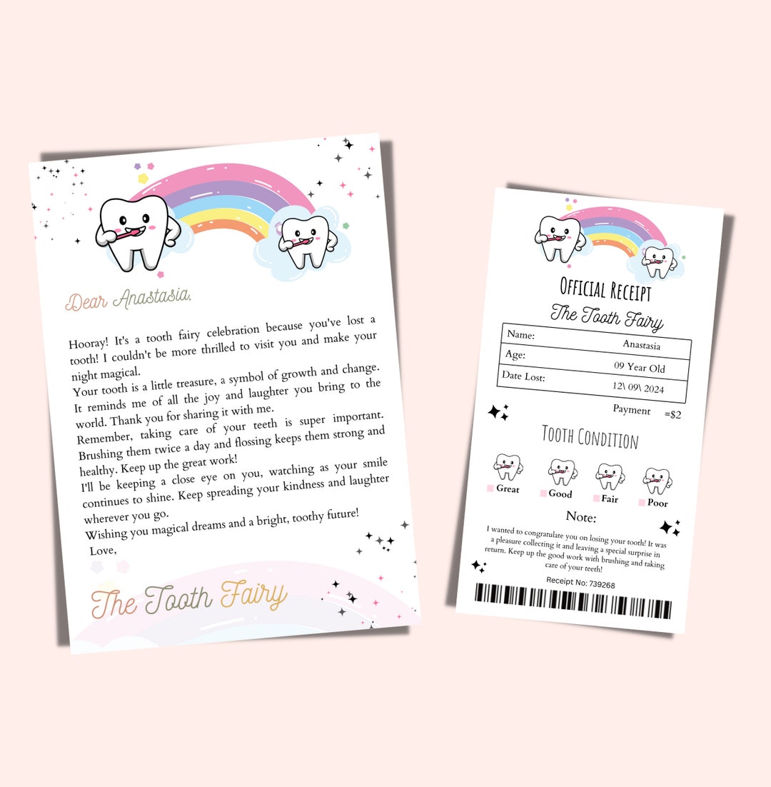 Editable Tooth Fairy Receipt and Letter, Tooth Fairy Letter, First ...