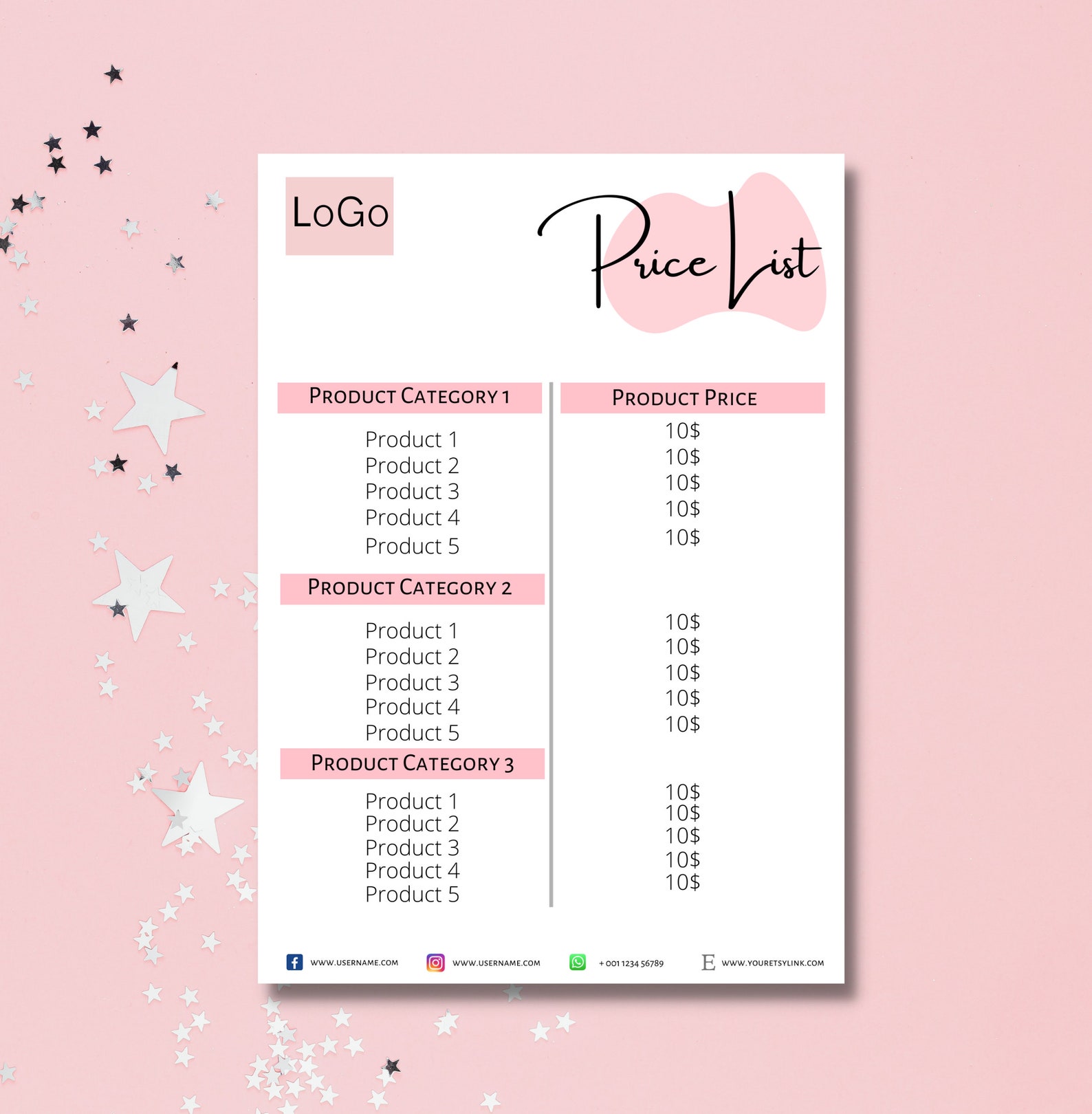 Price List Template for Small Business Pricing List Price - Etsy