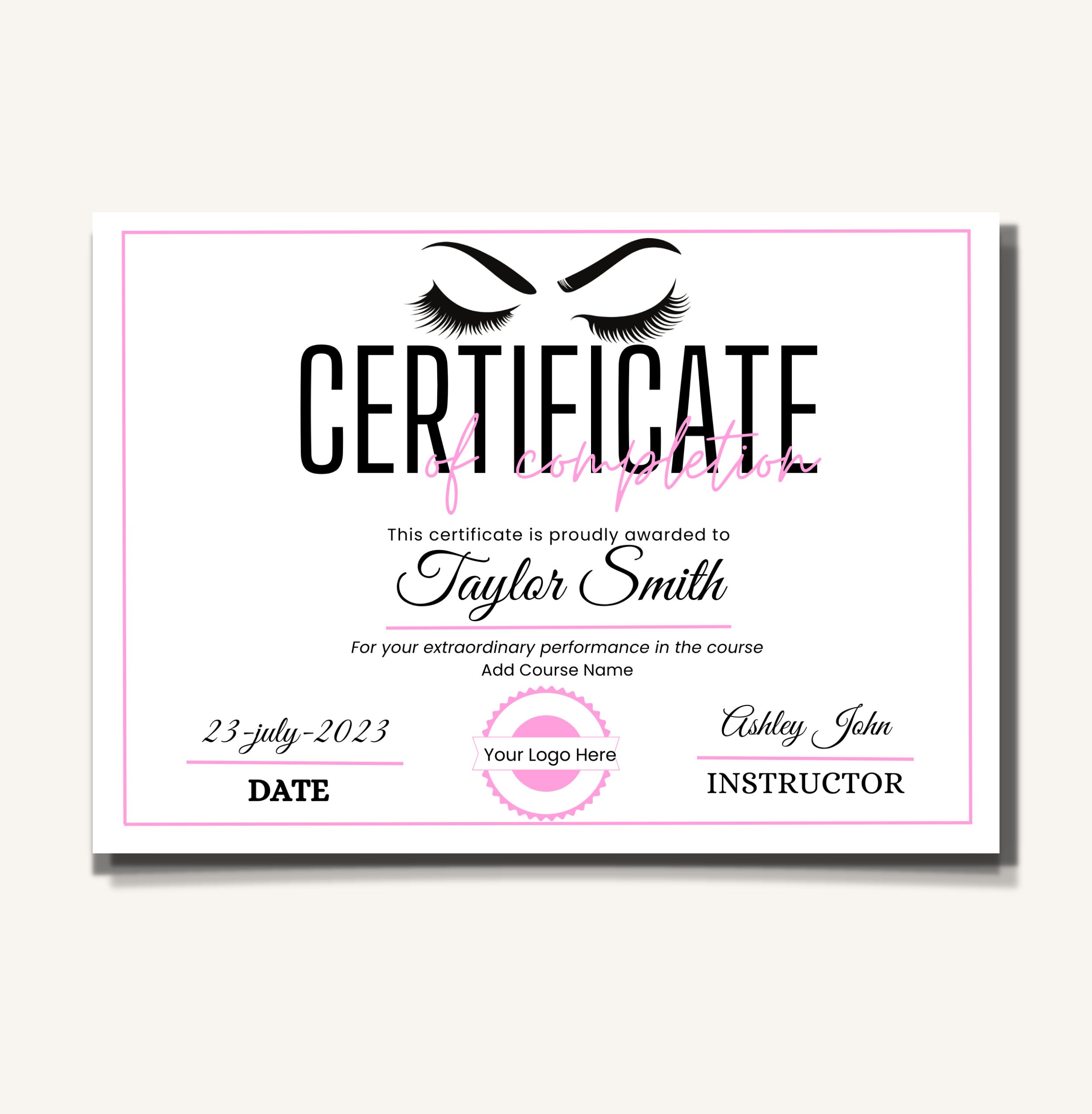 Editable Lash Certificate of Completion Template, Printable Lash ...