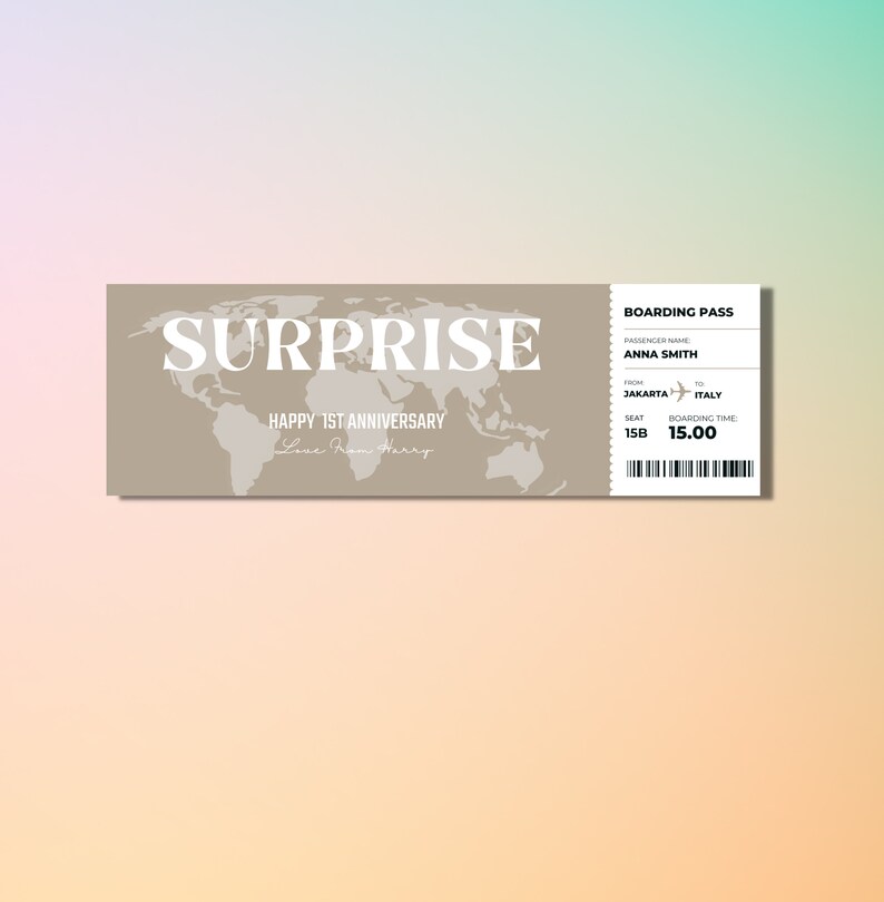 Canva Editable Boarding Ticket Template, Surprise Airline Gift, Modern ...