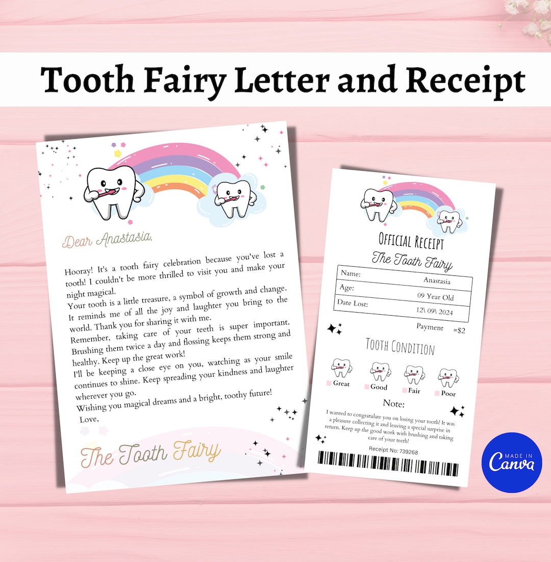 Editable Tooth Fairy Receipt Printable Certificate First Tooth Lost ...