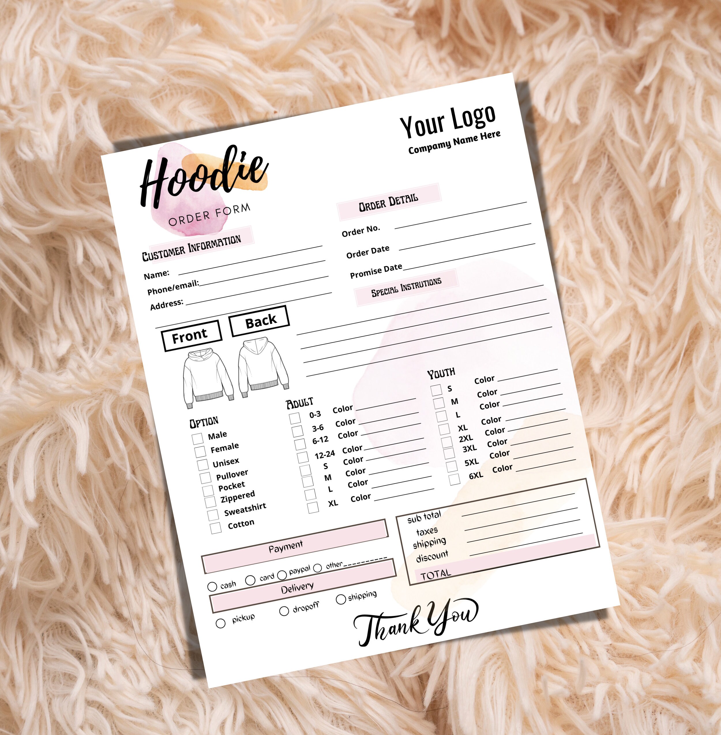 Hoodie Order Form Template Hoodie Order Form for Small Business Hoodie ...