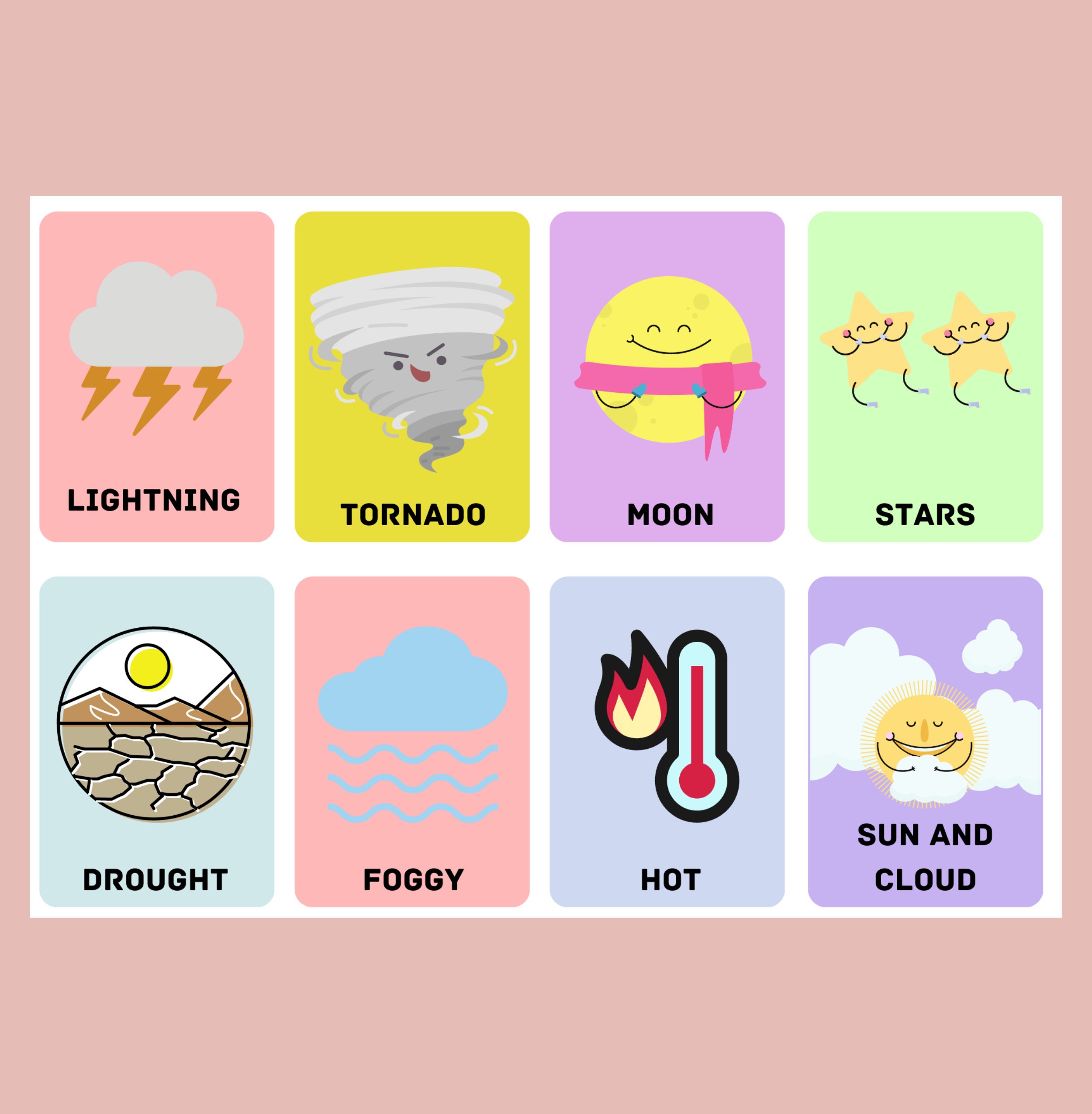 Weather Flashcards for Kids weather Cardsmontessori Materialsmontessori ...