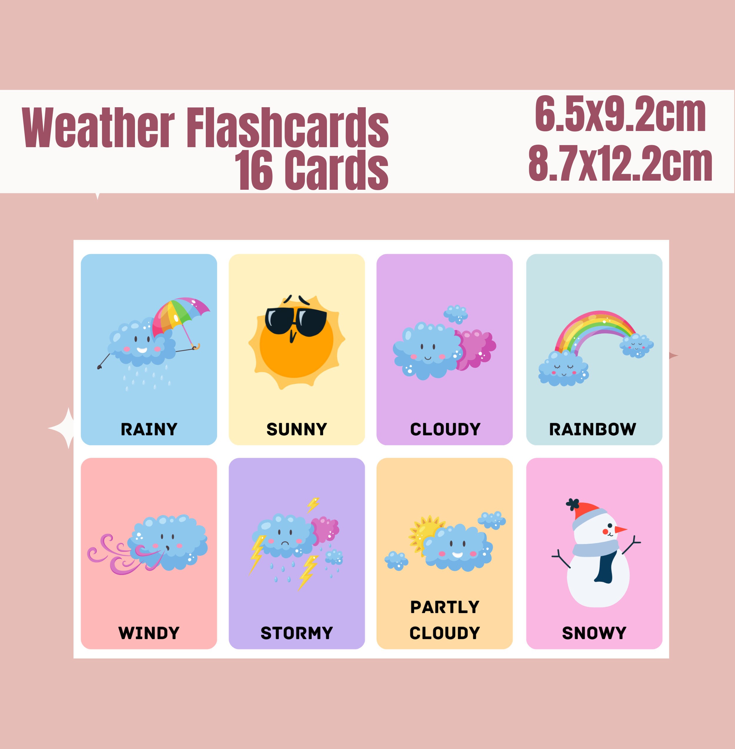 Weather Flashcards for Kids weather Cardsmontessori Materialsmontessori ...