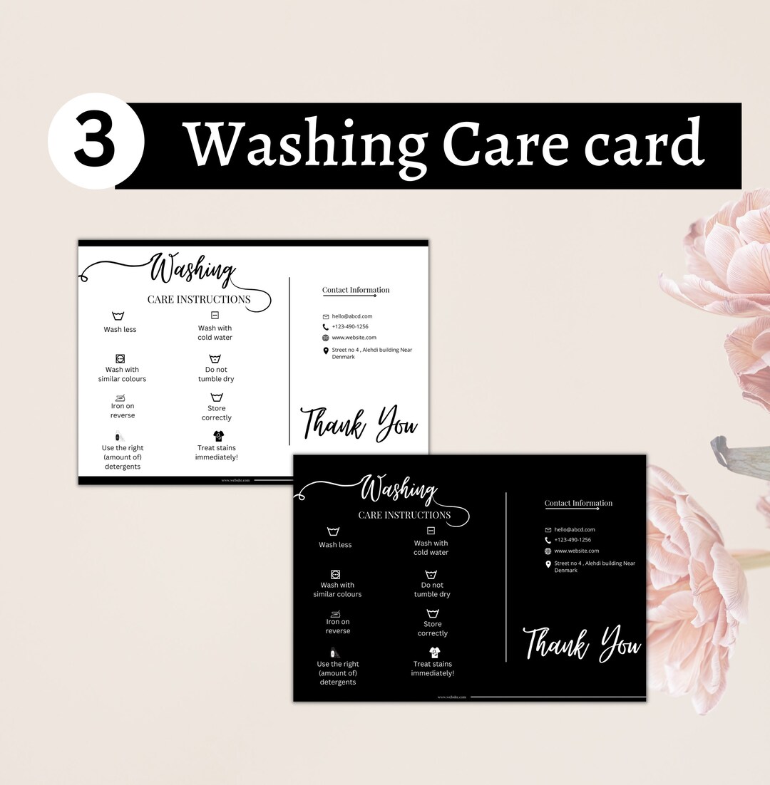 Washing Instructions Card for Small Business Washing Care Card for ...