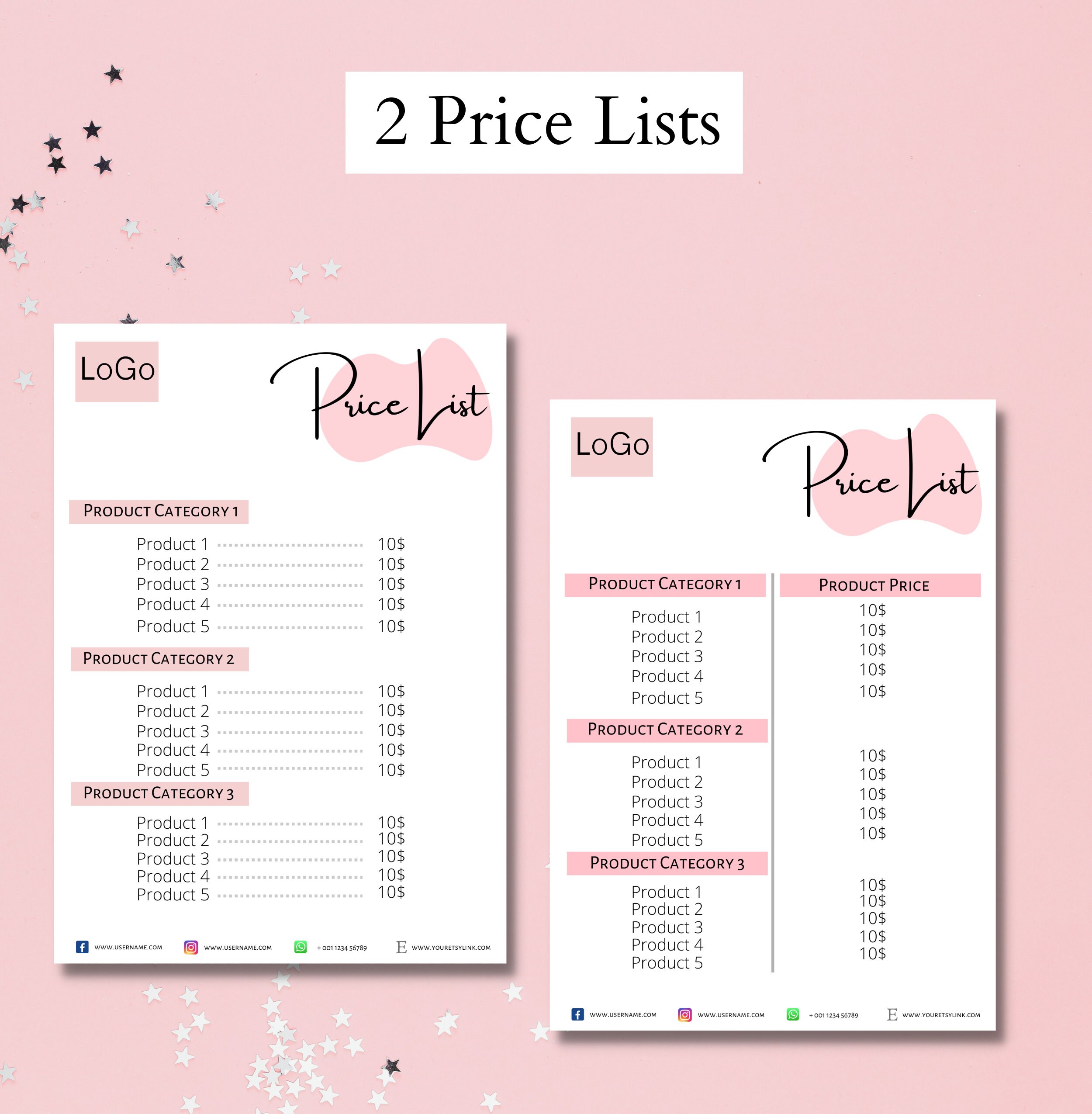 Price List Template for Small Business Pricing List Price - Etsy