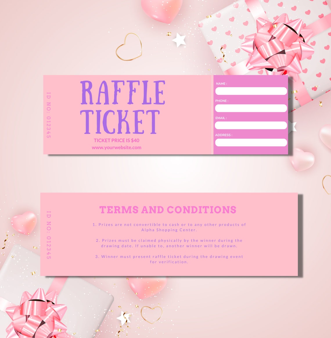 Editable Raffle Ticket Template, Event Ticket,draw Ticket, Prize, Party ...