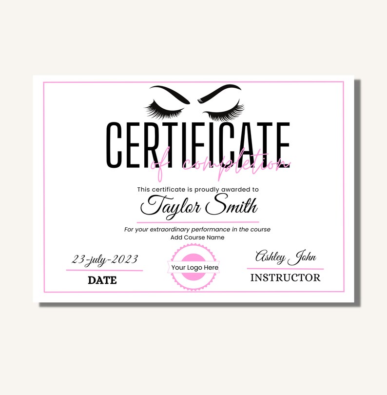 Editable Lash Certificate of Completion Template, Printable Lash ...