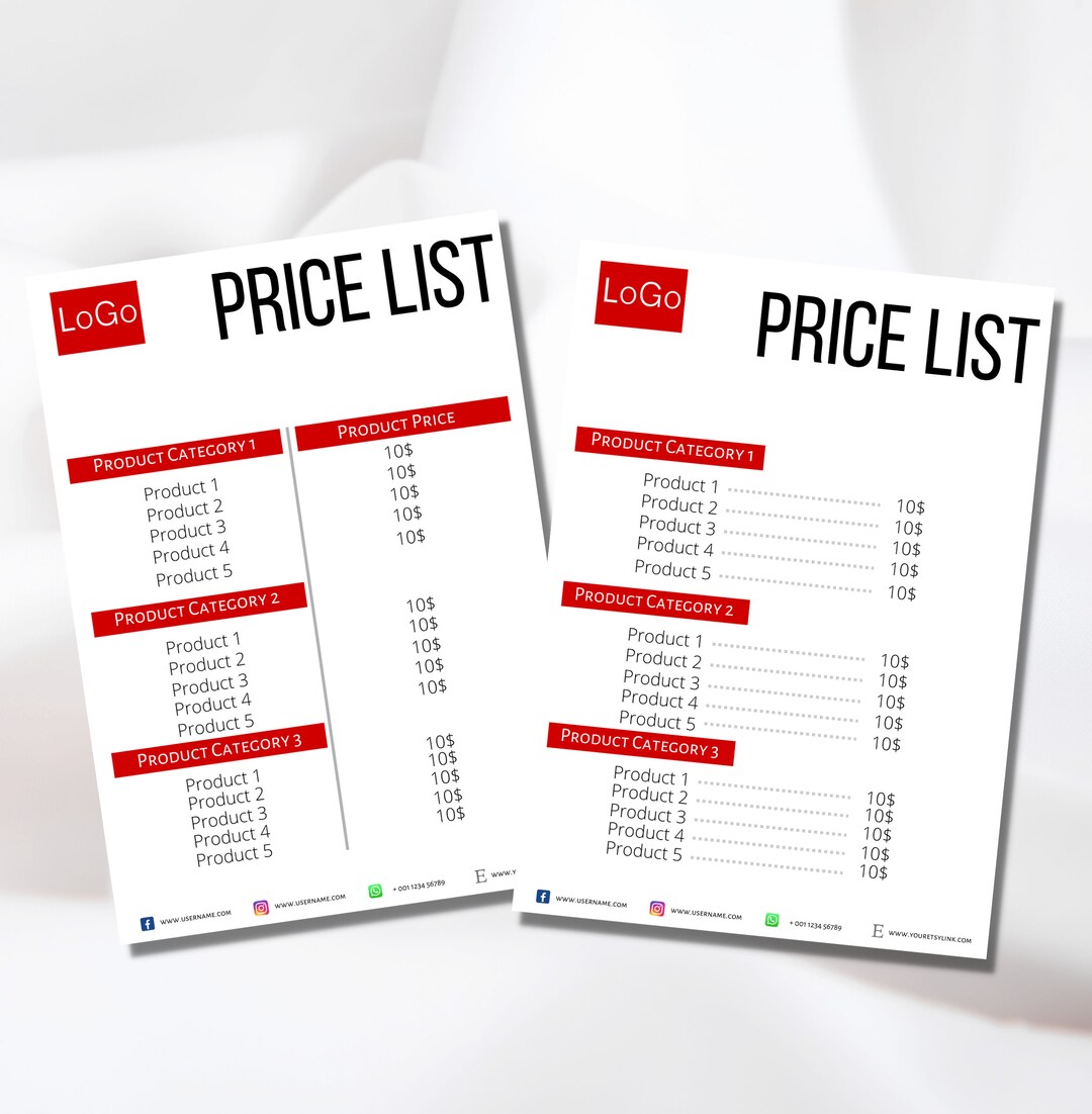 Price List Template for Small Business Pricing List Price Sheet ...