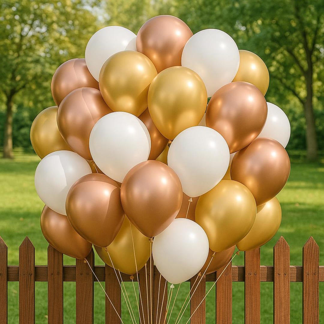 Metallic Gold White Rose Gold Balloon Set – 50 Pcs Mixed Balloons for ...