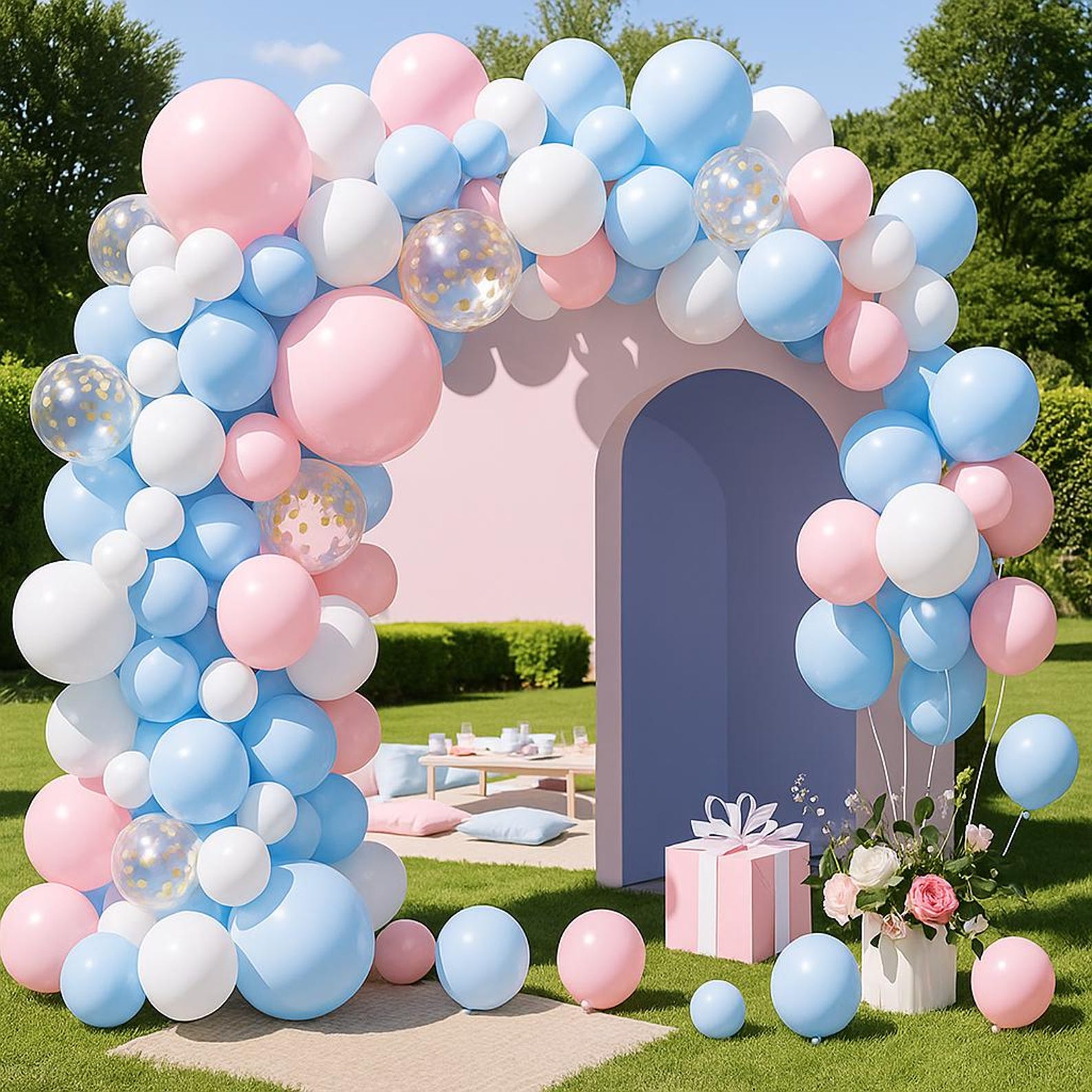 Baby Shower Gender Reveal Birthday Party Decor, Pink Blue White Balloon ...