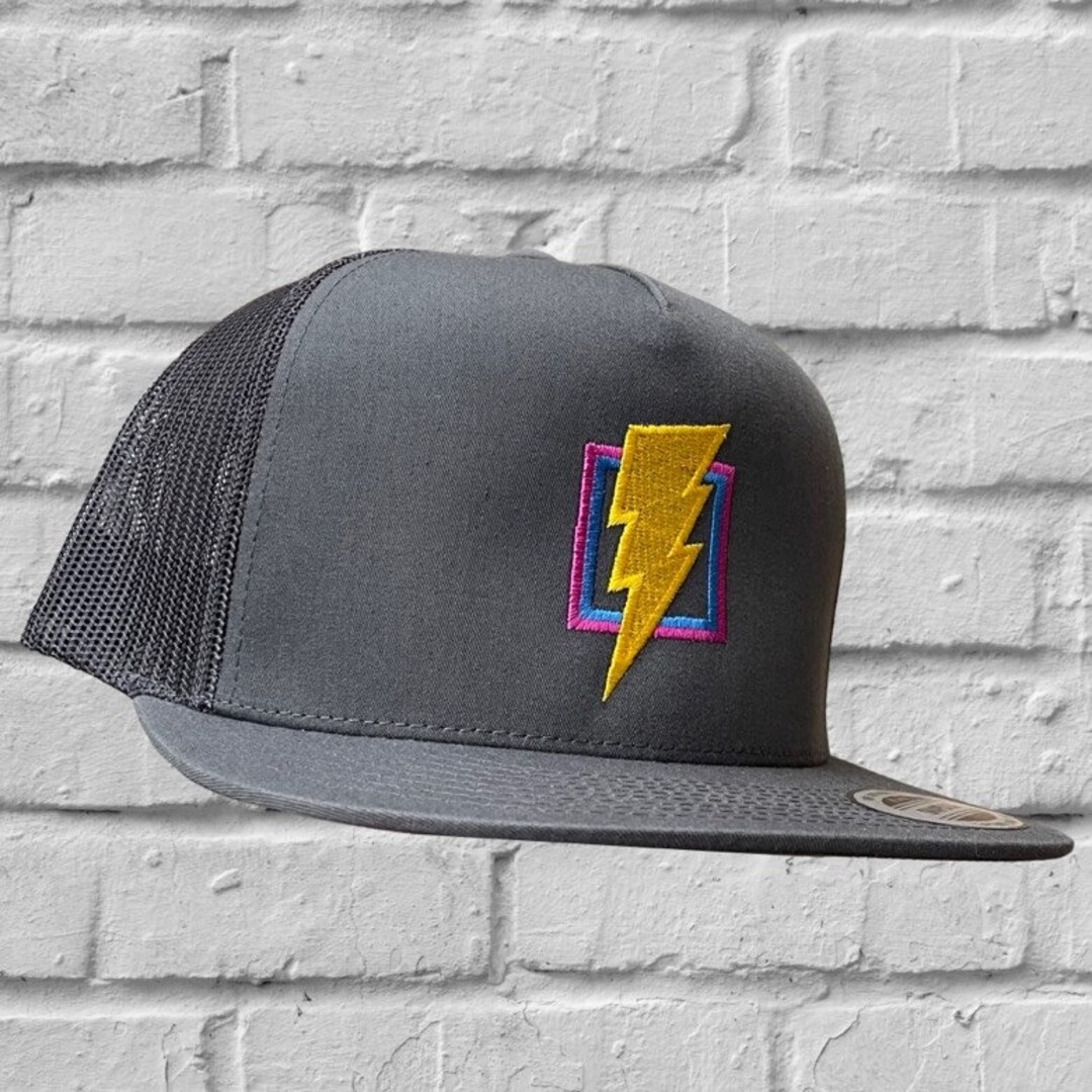Grey Trucker Hat | Lightning Bolt Retro Cap | Unisex 80's 90's Vintage ...
