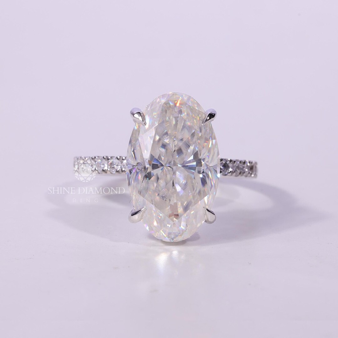 1.0CT 3.0CT Elongated Oval Cut Hidden Halo Engagement Ring, Oval Cut Moissanite Pave Wedding ...