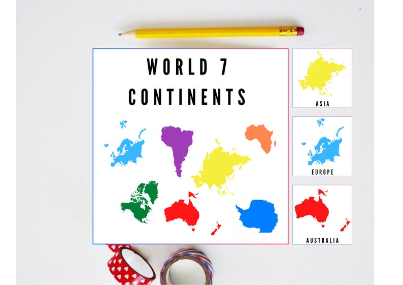 7 Continents Montessori Flash Cards, Continents Flashcards, Educational ...